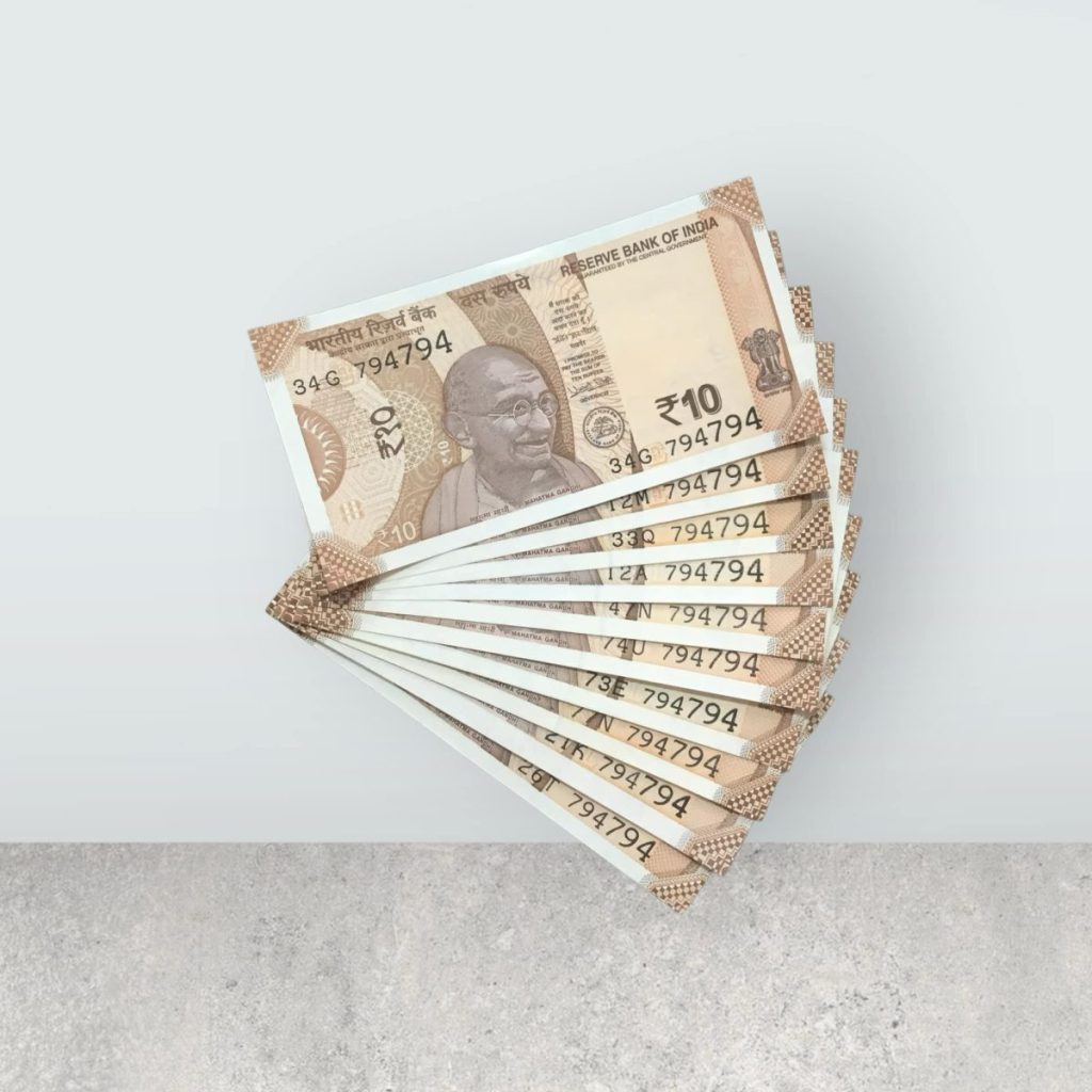 RS 10/- INDIA BANK NOTE SEMI FANCY 10 NOTE SAME NUMBER SET 794794 ...