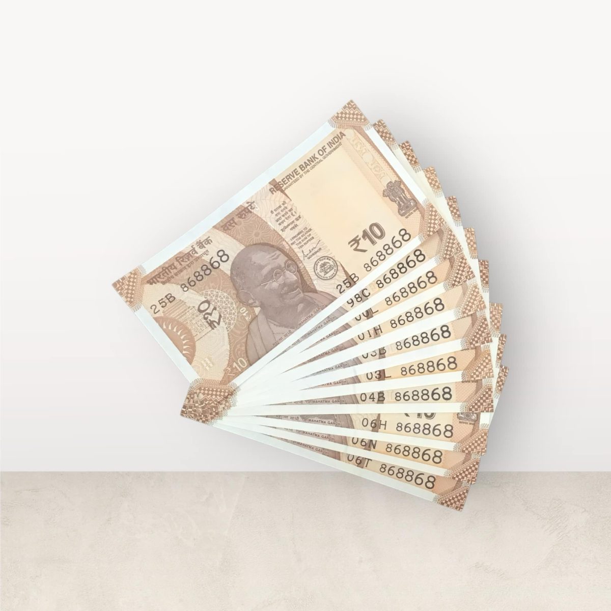RS 10/- INDIA BANK NOTE SEMI FANCY 10 NOTE SAME NUMBER SET 868868 ...