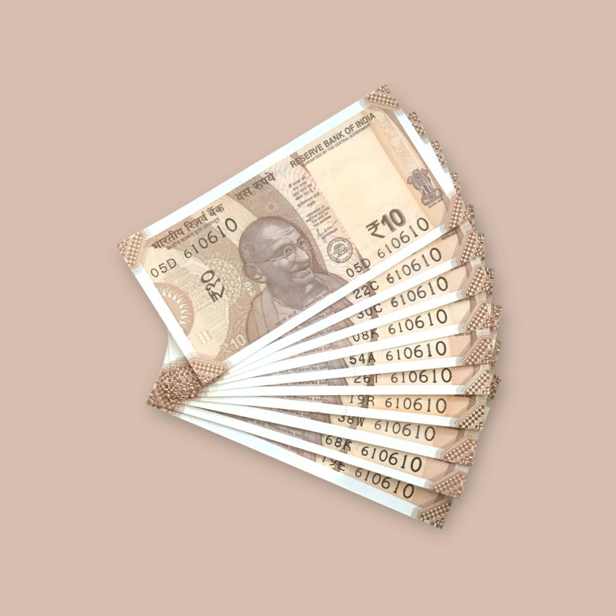 RS 10/- INDIA BANK NOTE SEMI FANCY 10 NOTE SAME NUMBER SET 610610 ...