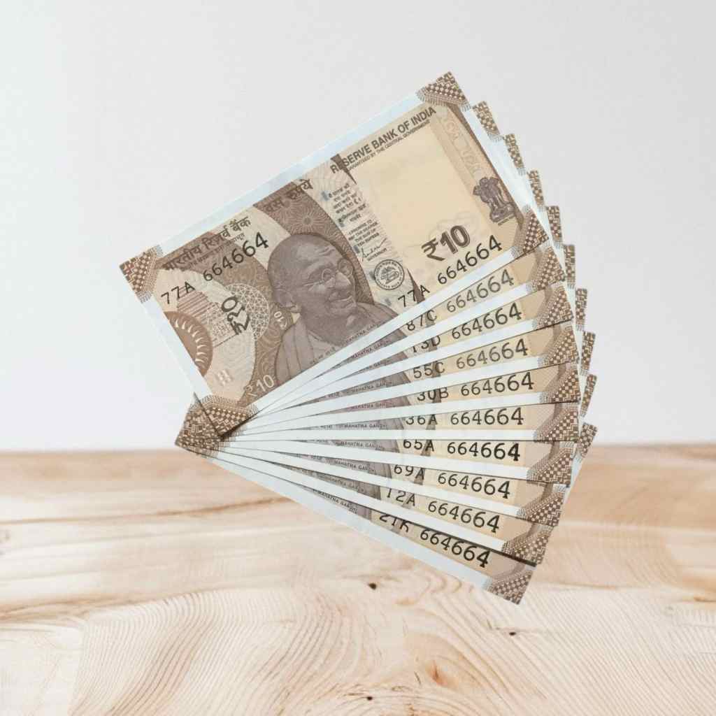 RS 10/- INDIA BANK NOTE SEMI FANCY 10 NOTE SAME NUMBER SET 664664 ...