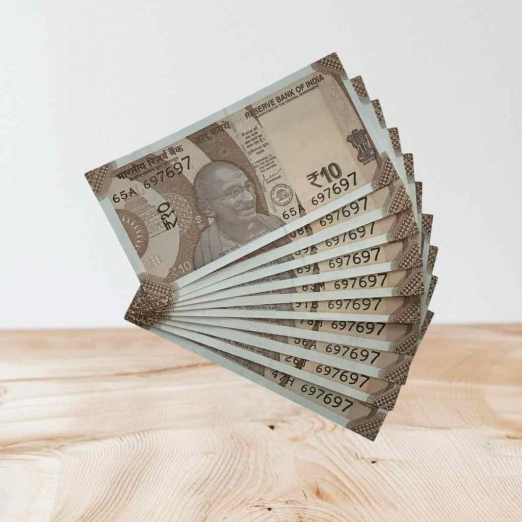 RS 10/- INDIA BANK NOTE SEMI FANCY 10 NOTE SAME NUMBER SET 697697 ...