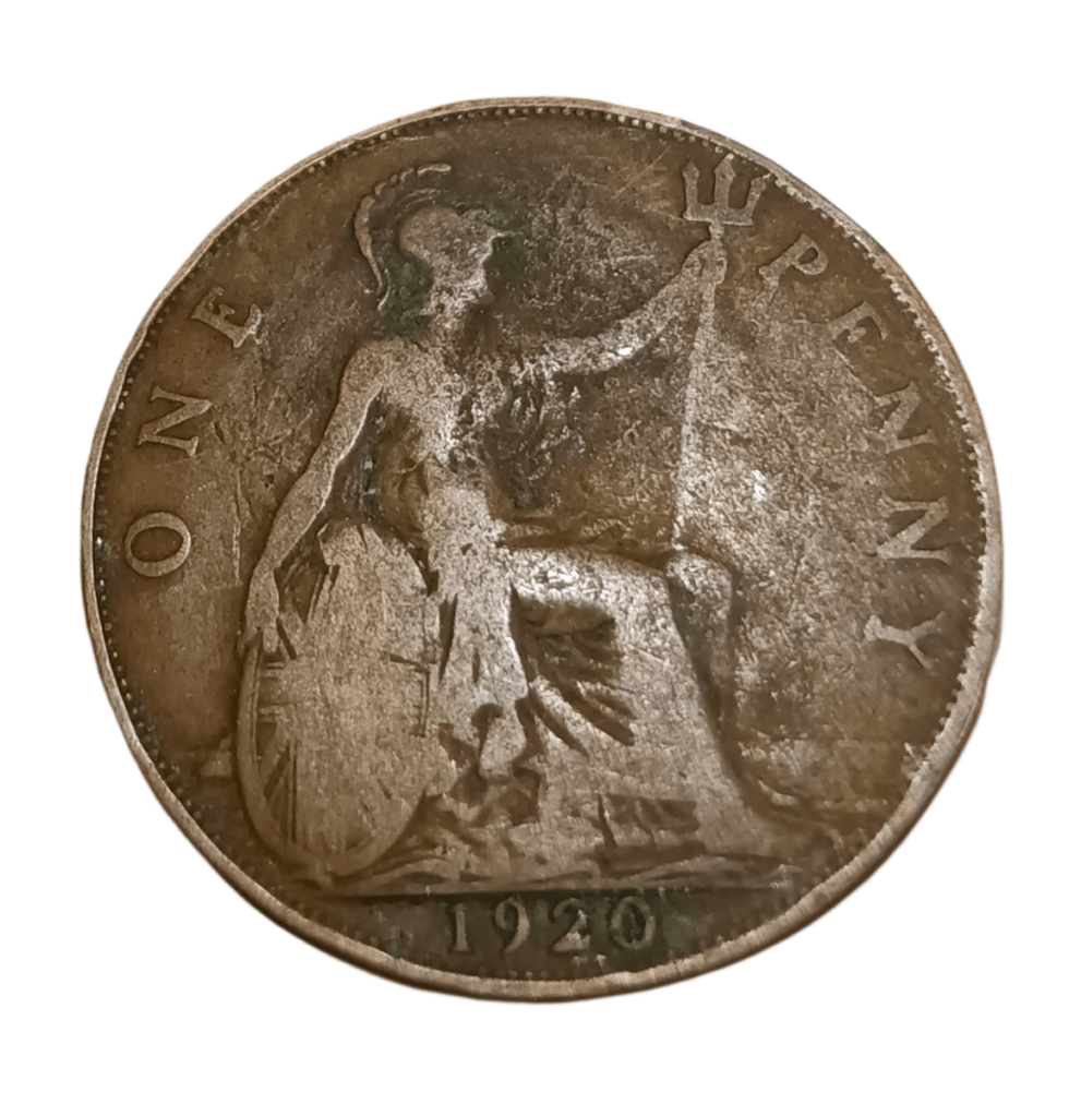UNITED KINGDOM Big Size ONE PENNY Year 1920 King GEORGE-V Collectable ...