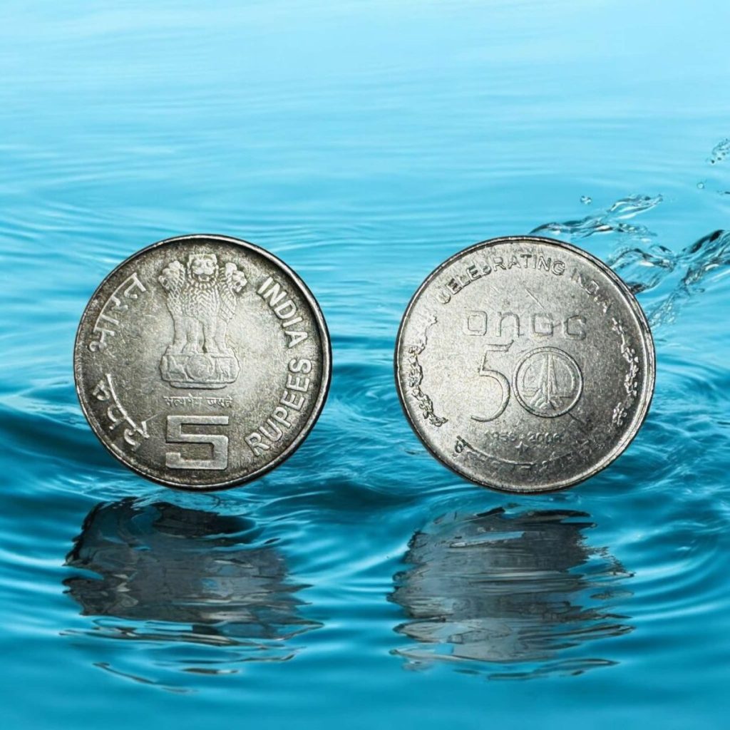 Rs 5 ONGC Commemorative Coin was issued to celebrate the 50th ...