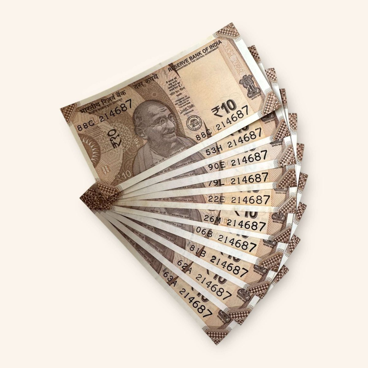 Rs 10 India Banknote Holy Solid Number 214687 10 Note Set Gem Unc ...