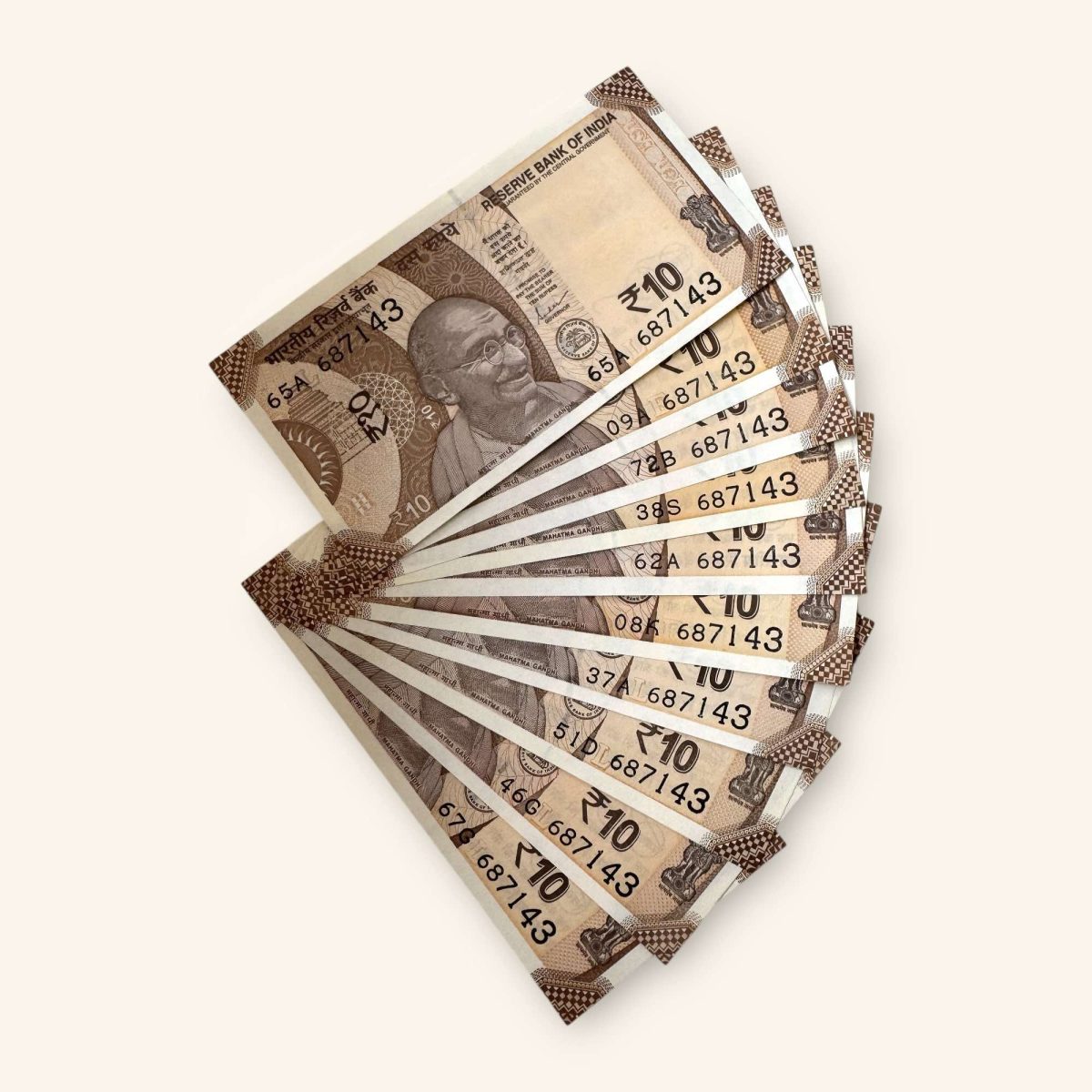 Rs 10 India Banknote Holy Solid Number 687143 10 Note Set Gem Unc ...