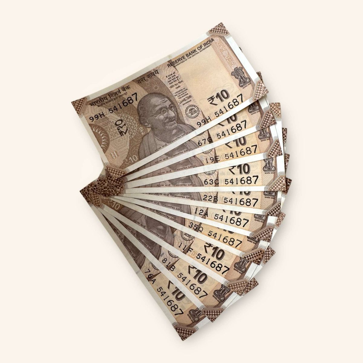 Rs 10 India Banknote Holy Solid Number 541687 10 Note Set Gem Unc ...