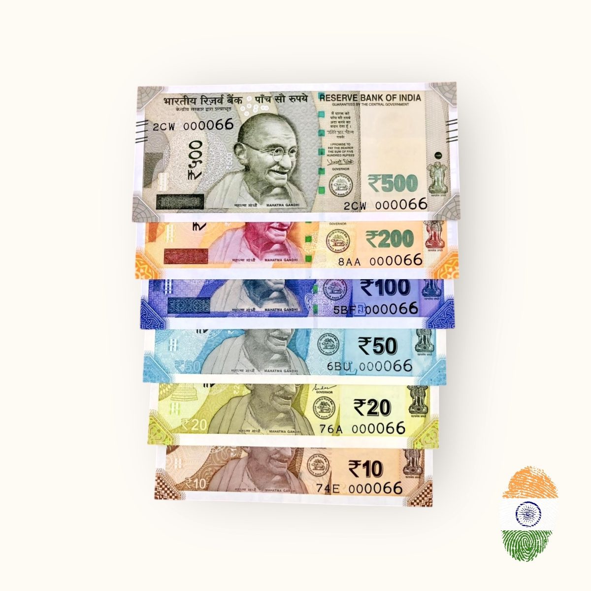 Rs 10 to 500 India Banknote Solid Fancy Set 000066 Gem Unc Unique ...