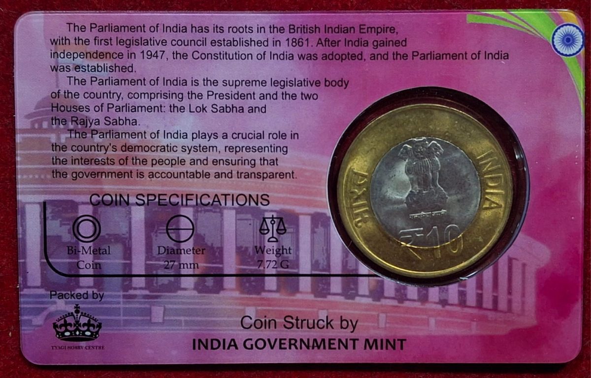 10 Rs. 60 YEARS OF PARLIAMENT OF INDIA rare Commemorative Coin Card ...