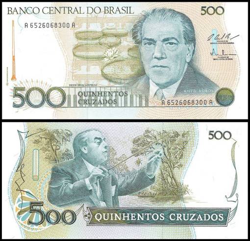 Brazil 500 Cruzeiros Banknote 1987 ND P212c UNC Commemorative 100th ...