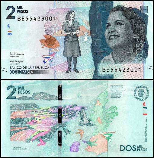 Colombia 2000 Pesos Banknote 2019 P458e UNC Unique and rare ...