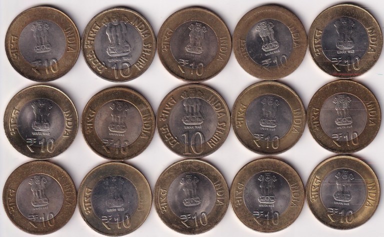 15 DIFFERENT 10 RUPEES BIMETALLIC INDIA COMMEMORATIVE GEM UNC COINS SET ...