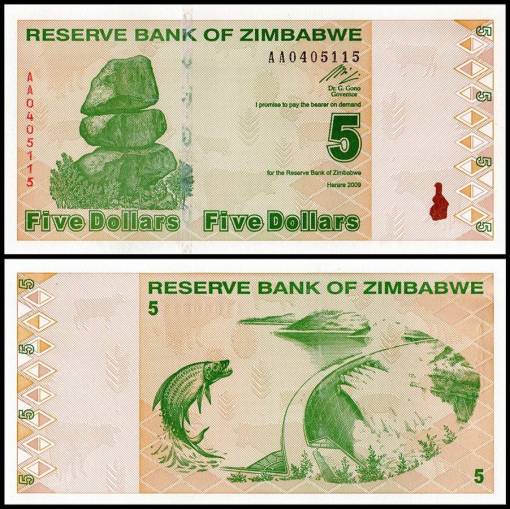 Zimbabwe 5 Dollars Banknote 2009 P93 UNC Unique and Rare – Coinbazzar.com