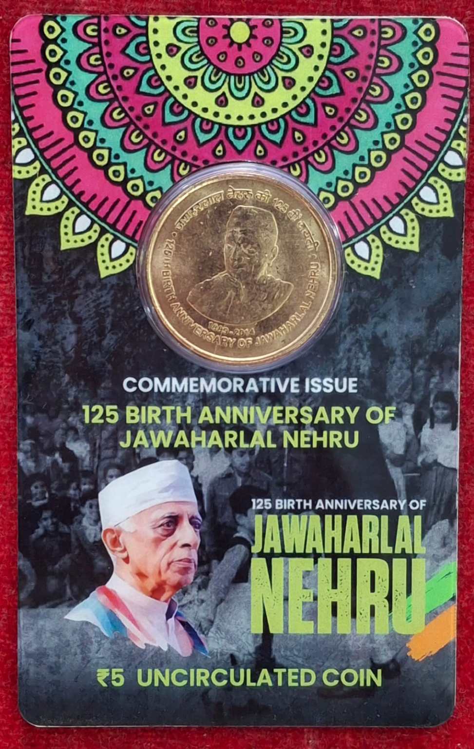 5 Rs. JAWAHARLAL NEHRU rare Commemorative Coin Card Special Edition ...