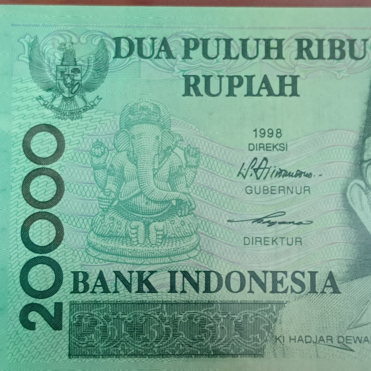 Rare Note 20000 Rupiah Ganesh Ji Green Old Issue Note Bank of Indonesia ...