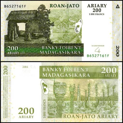 Madagascar 200 Ariary Banknote 2004 P87b UNC Unique and Rare ...