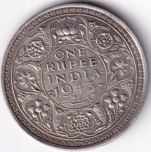 Bombay Mint One Rupee 1943 King George VI Silver Coin British India ...
