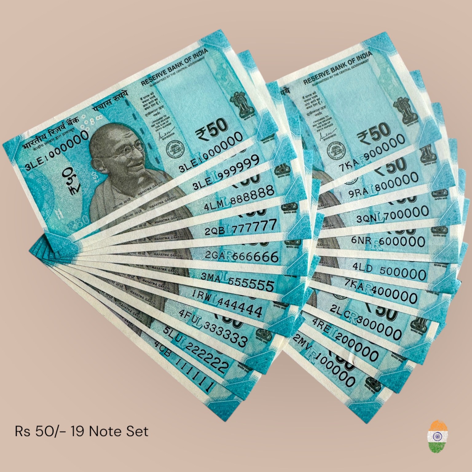 Rs 50 India Banknote 19 Note Solid Fancy Number Set 111111 to 1000000 ...