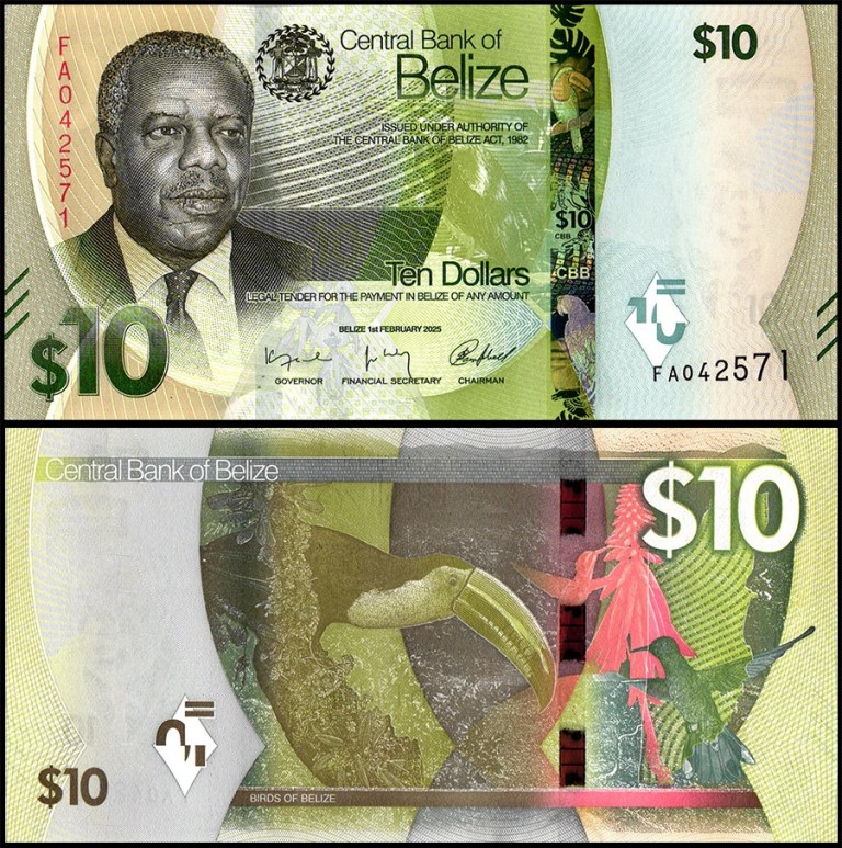 Belize 10 Dollars World Banknote 2025 P75 UNC Latest Unique and Rare ...