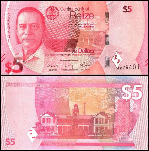 Belize 5 Dollars World Banknote 2025 P74 UNC Latest Unique and Rare ...