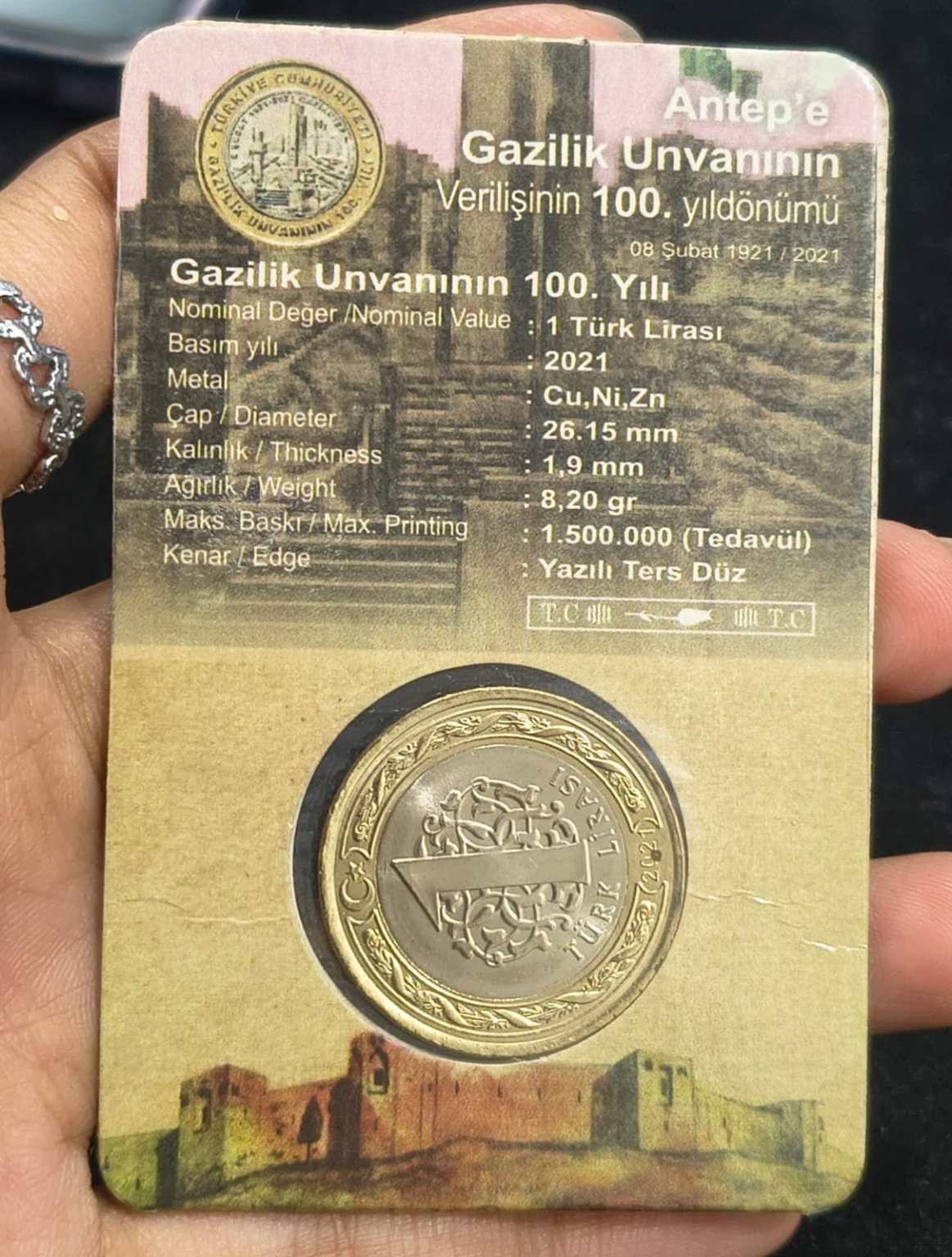 TURKEY 1 TURK LIRA COMMEMORATIVE RARE BIMETALLIC MINT PACK ATM CARD ...
