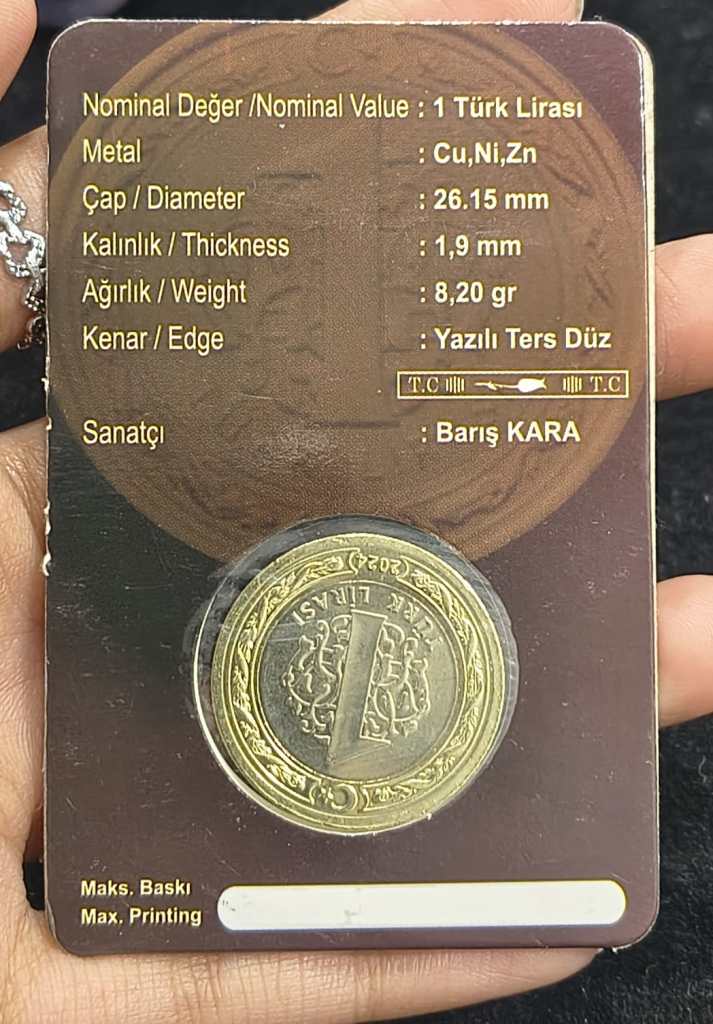 TURKEY 1 TURK LIRA COMMEMORATIVE RARE BIMETALLIC MINT PACK ATM CARD ...