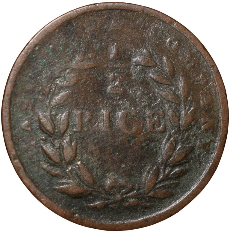 Copper 1/2 Pice Coin of East India Company (AD 1853) of Calcutta Mint ...
