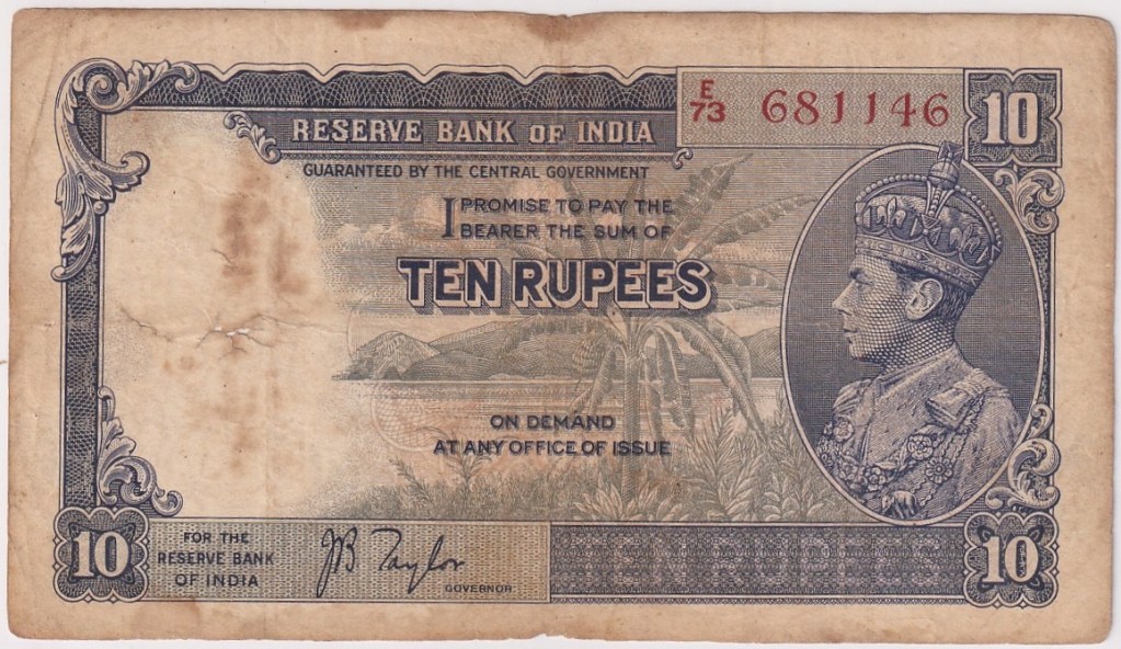 Fine Condition 10 Rupees KING GEROGE VI Side Face J B TAYLOR Signed ...