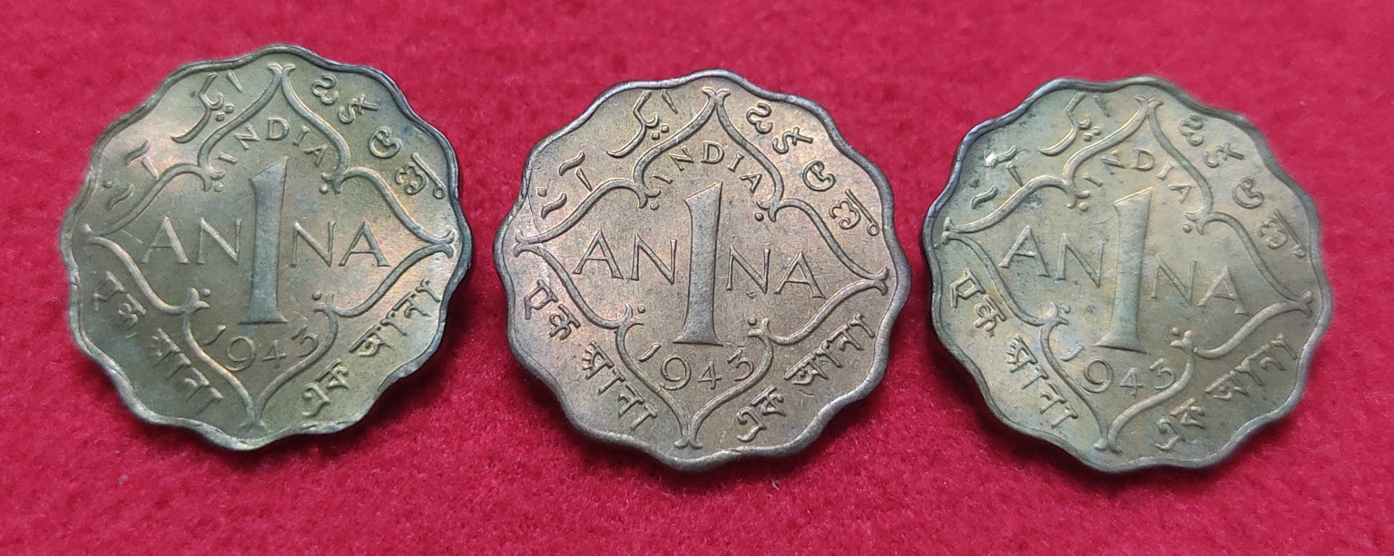 ONE ANNA GEORGE V 1943 CALCUTTA MINT EACH COIN PRICE 525 - Coinbazzar.com