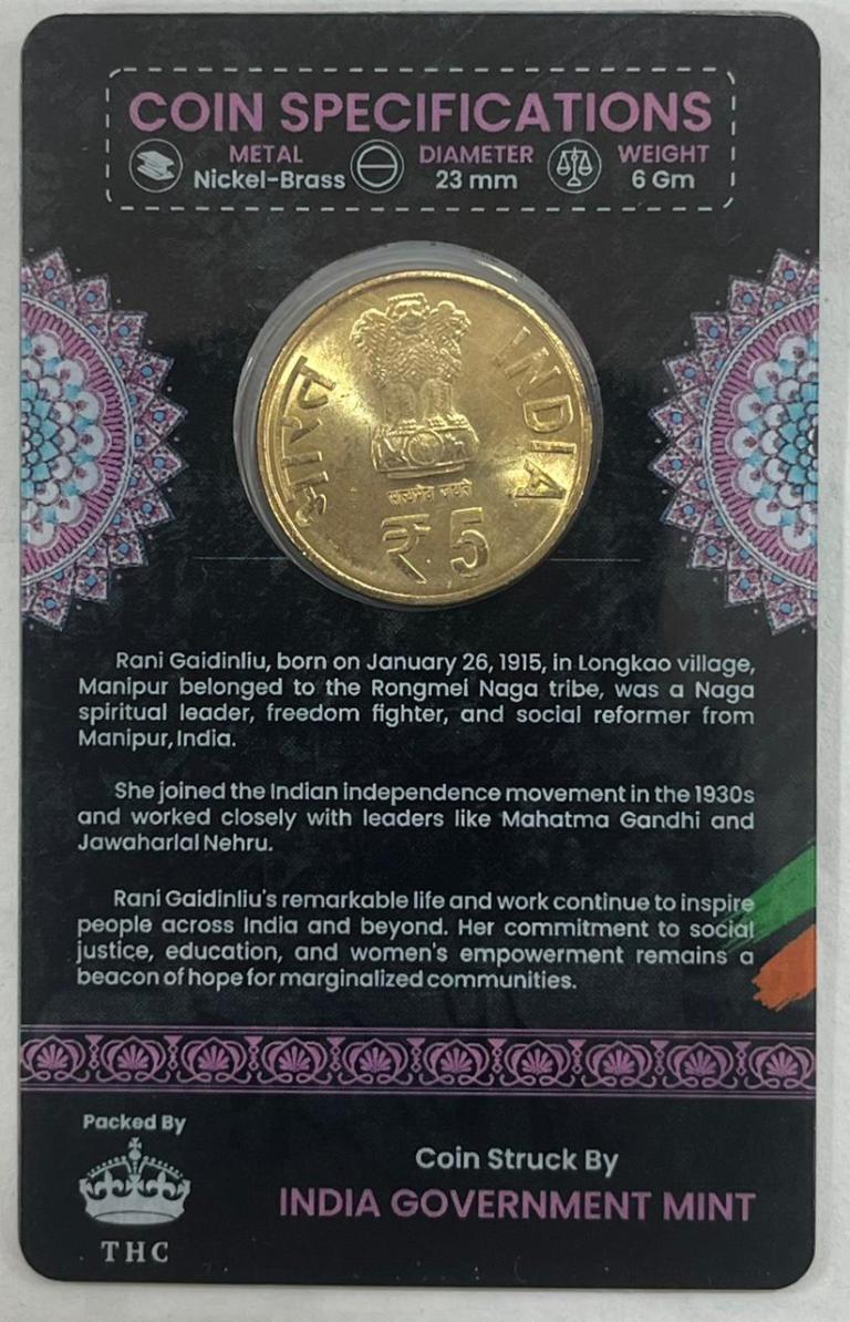 5 Rs BIRTH CENTENARY OF RANI GAIDINLIU COMMEMORATIVE ISSUE RARE COIN ...