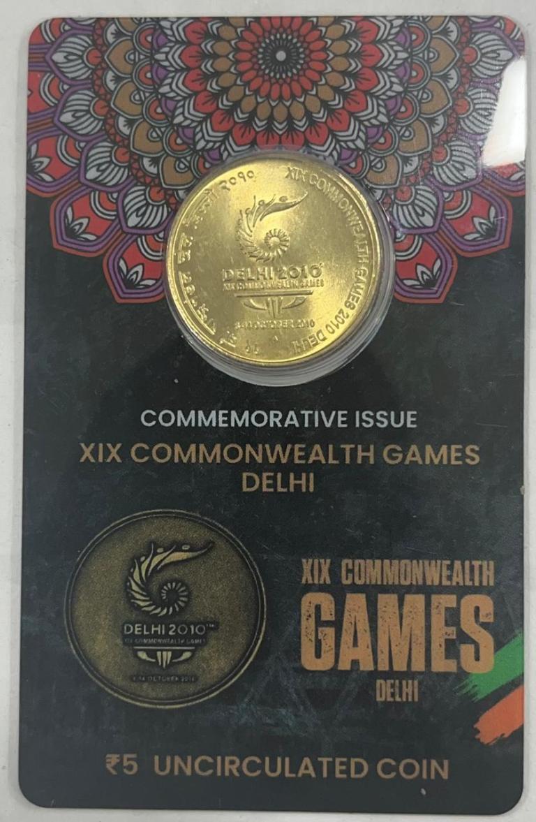 5Rs XIX COMMONWEALTH GAMES DELHI COMMEMORATIVE ISSUE RARE COIN CARD ...