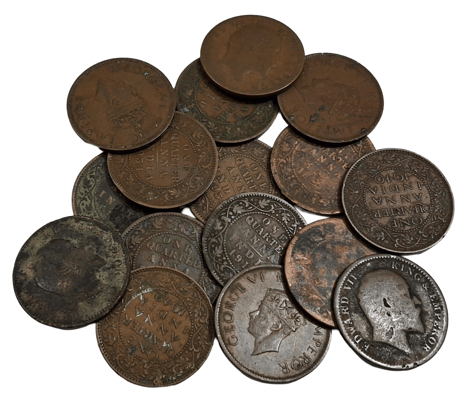 British India Copper ONE QUARTER ANNA Mixed Lot of 16 Coins are in ...