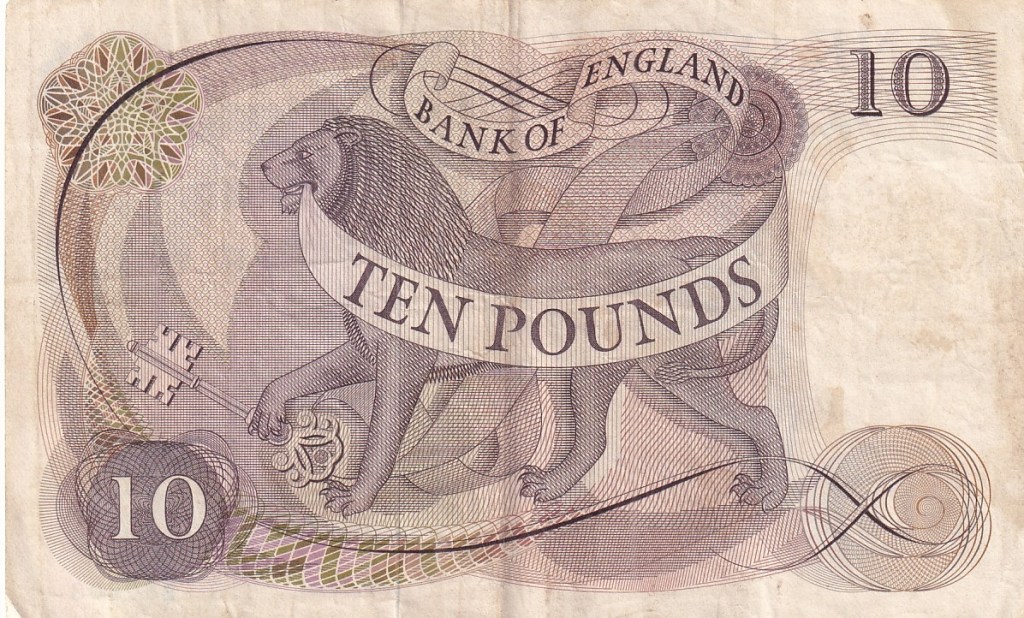 Ex Rare 10 Pounds 1970-75 Queen Elizabeth II Old Very Fine Note #1 ...