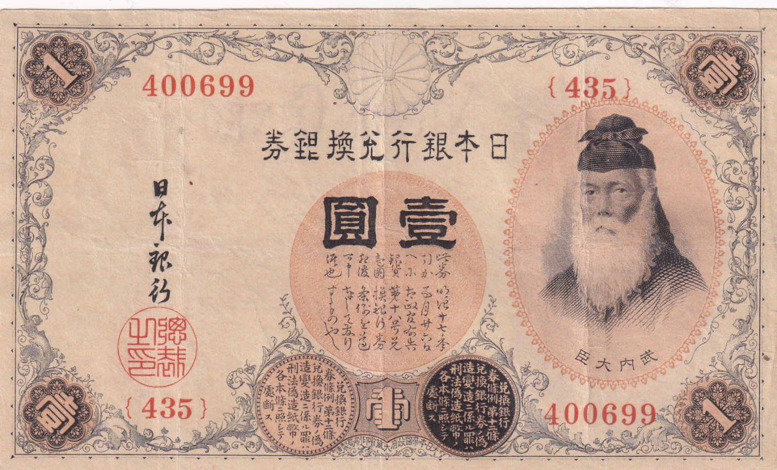 Japan One Yen 1916 Silver Certificate Bank Note Top Condition ...