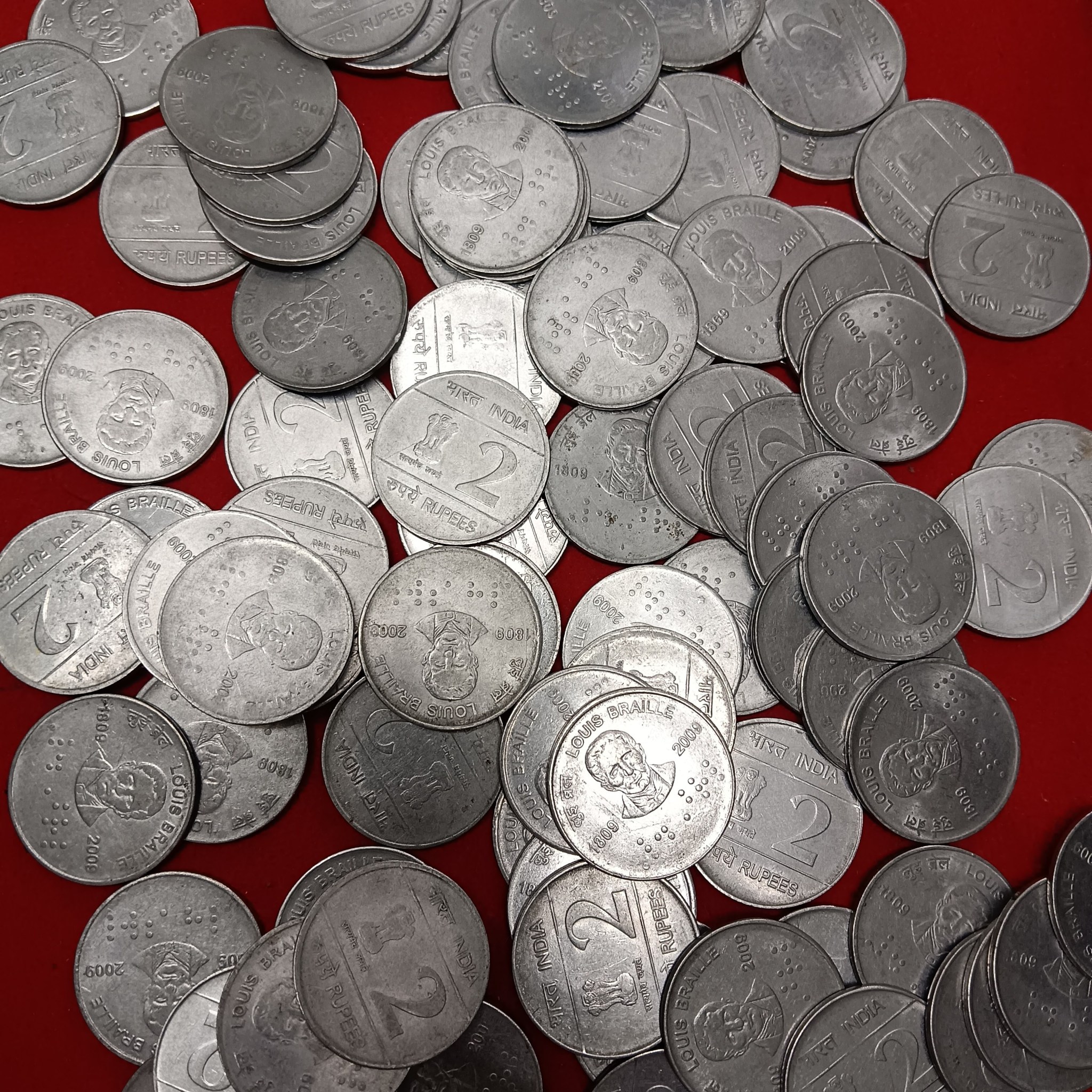 Two Rs Louis Braille FSS Scare Coins Hyderabad or Bombay Mint 100 Pcs ...