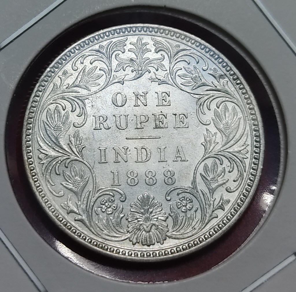 ONE RUPEE SILVER COIN VICTORIA EMPRESS 1888 B RAISED BOMBAY MINT ...