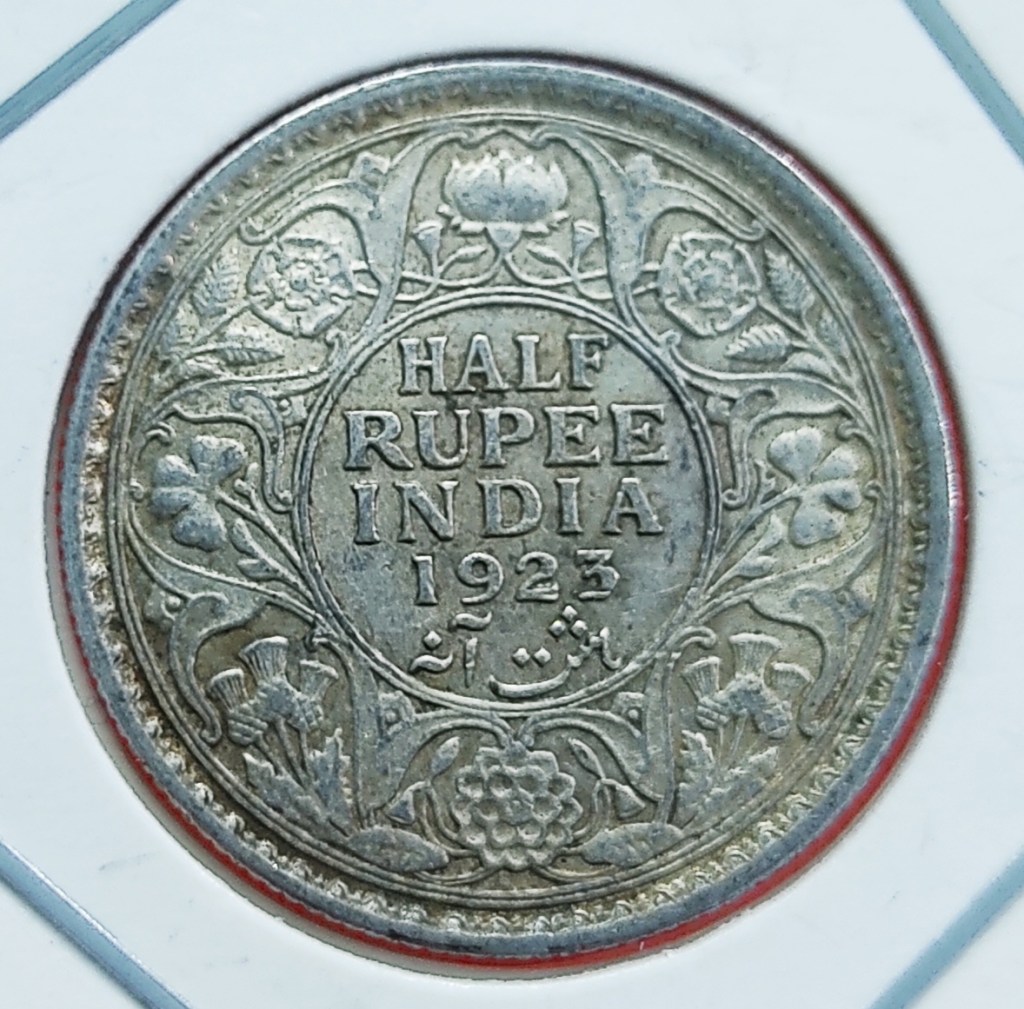 HALF RUPEE SILVER COIN GEORGE V 1924 CALCUTTA MINT - Coinbazzar.com