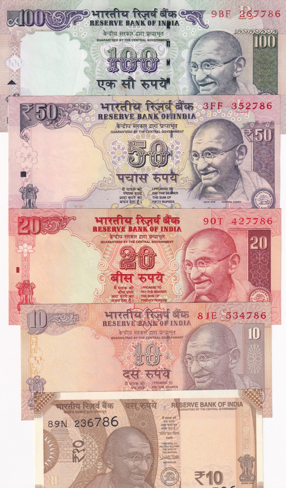 5 Different Old Issue Ending 786 Fancy Number UNC Note Set - Coinbazzar.com