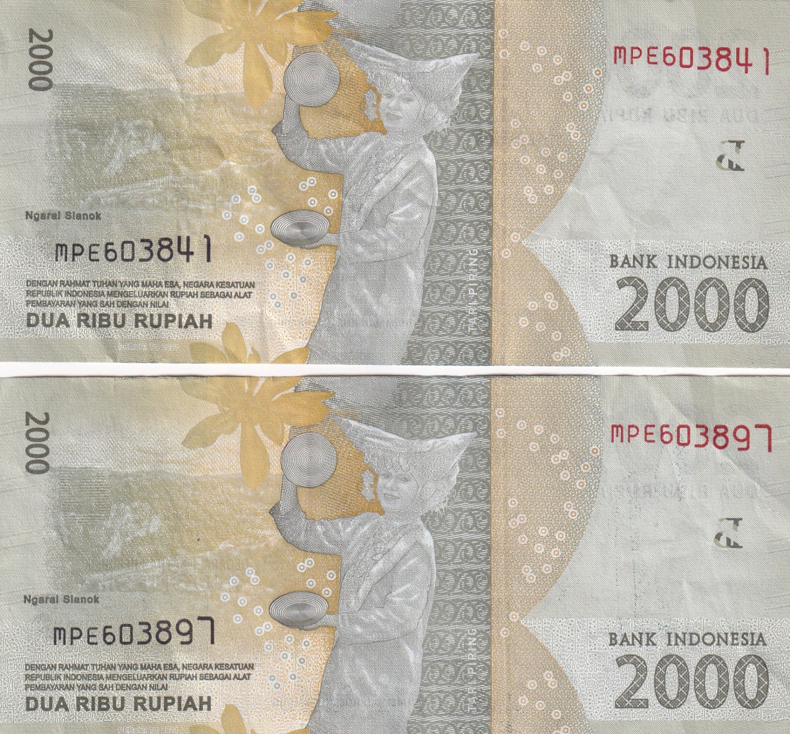 INDONESIA 2000 RUPIAH (2 PCS LOTT) RARE NOTE - Coinbazzar.com