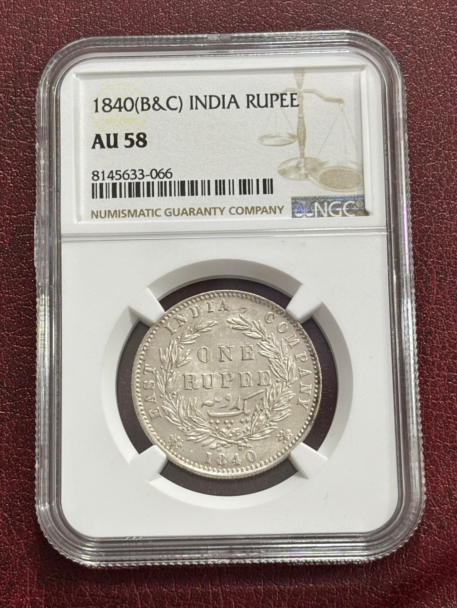 NGC 1840 One Rupee Divided Legend Silver AU58 Graded Coin Rare #4 ...