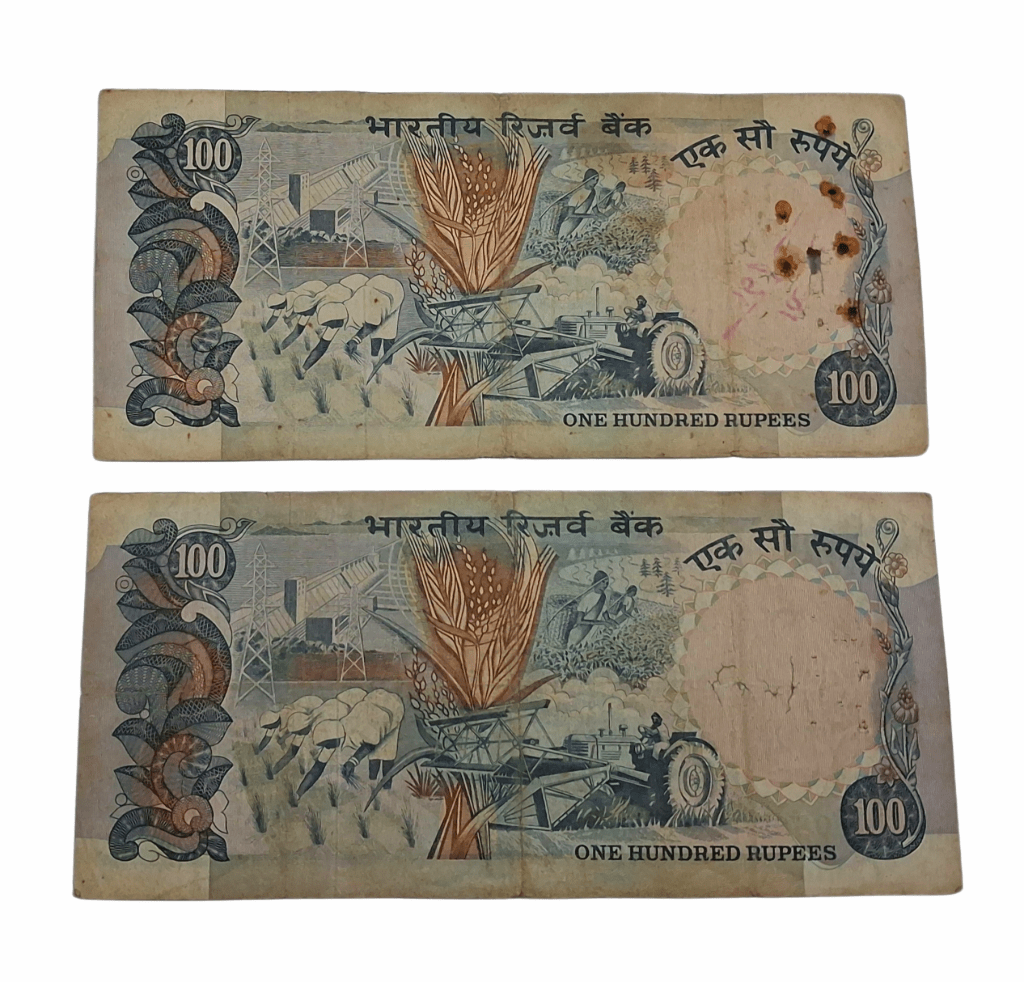100 Rupees Old AGRICULTURE Issue Cobalt Blue K.R PURI Set 2 Notes **V ...