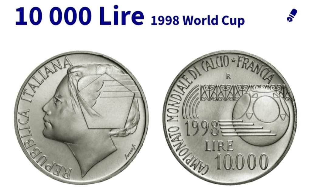 Italy 10 000 Lire 1998 World Cup Silver (.835) Weight 22 gram unc big ...