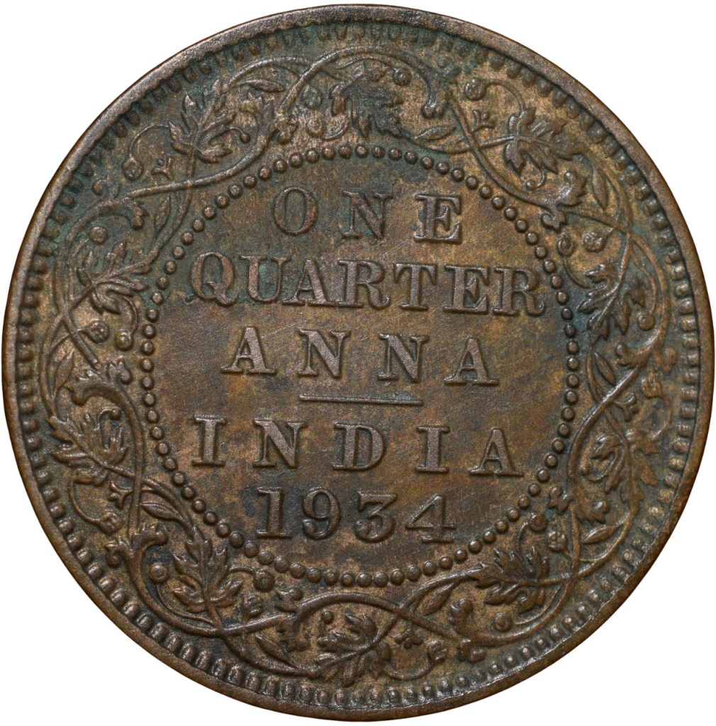 Bronze 1/4 Anna of George V (AD1934) of Calcutta Mint - Coinbazzar.com