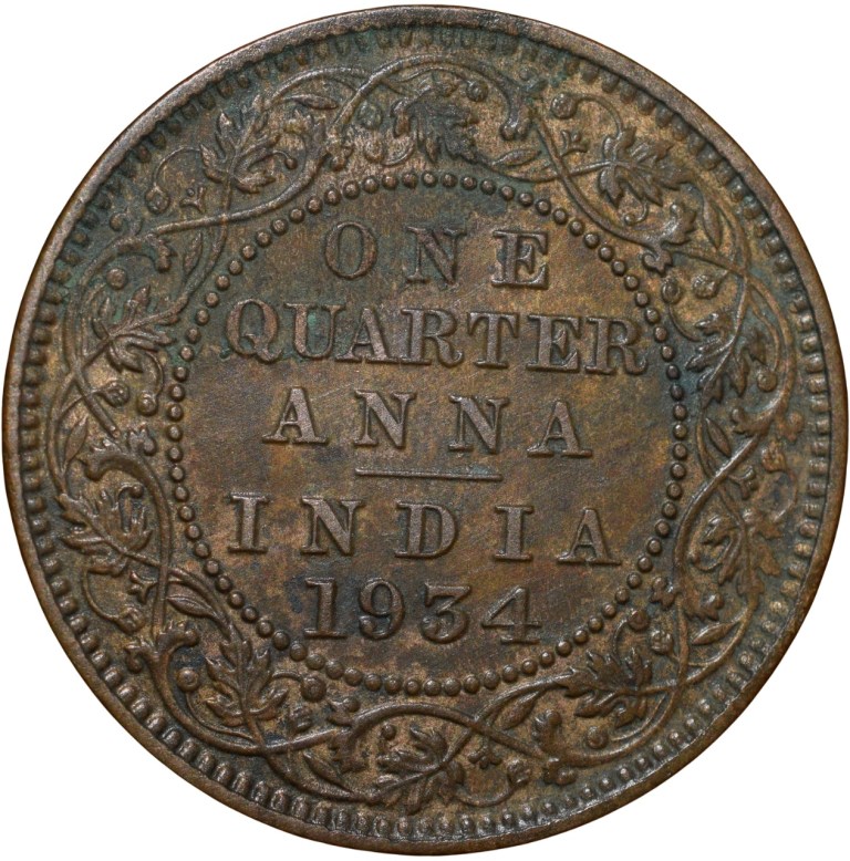 Bronze 1/4 Anna of George V (AD1934) of Calcutta Mint - Coinbazzar.com