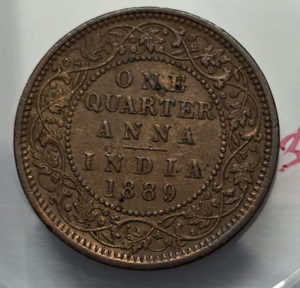 British India Victoria One Quarter Anna 1889 Copper Coin High Grade ...