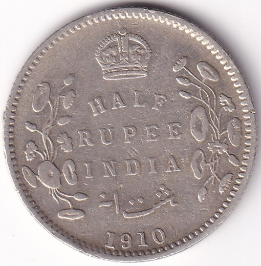 1/2 Rupee 1910 Silver British India Coin #2 - Coinbazzar.com
