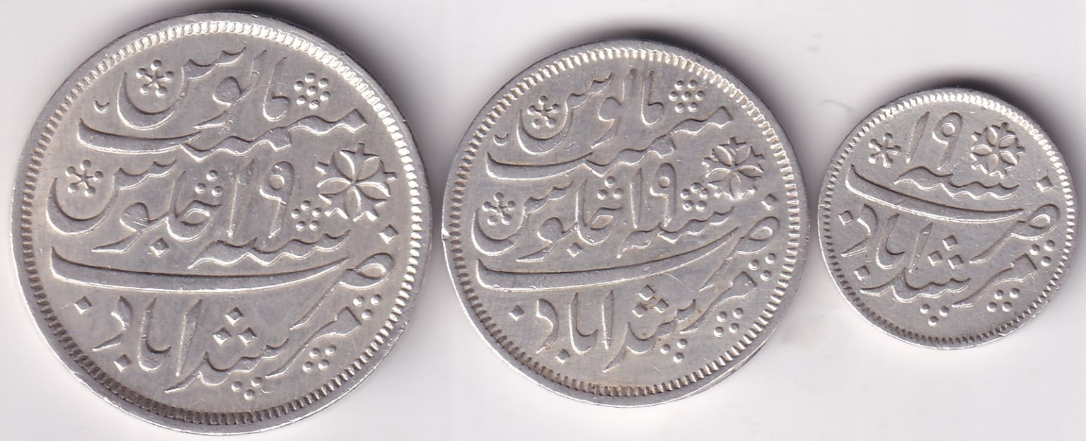 Shah Alam Bengal Presidency quarter half and one rupee three silver ...