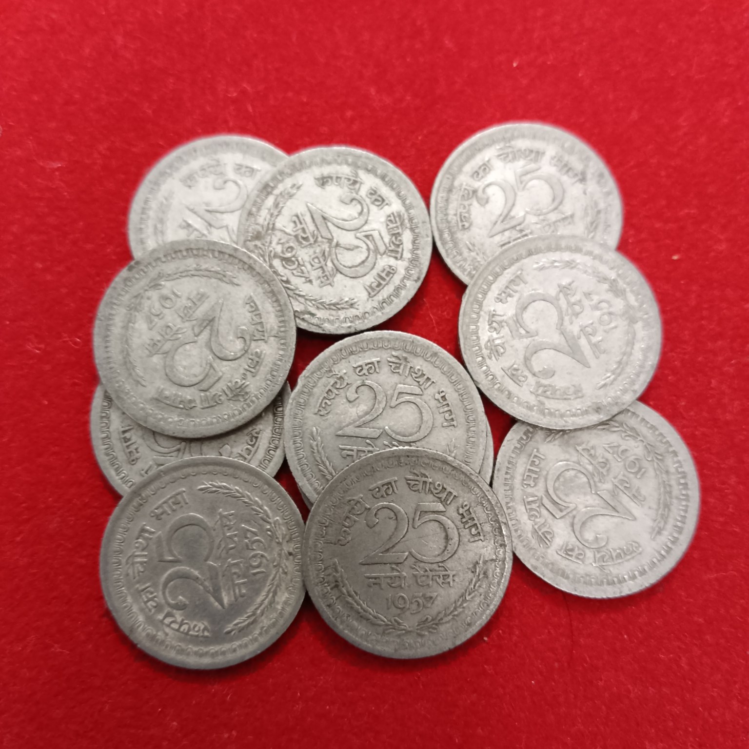 Twenty Five Paise Scare Coin 1957 Year Bombay Or Calcutta Mint 11 Pcs ...