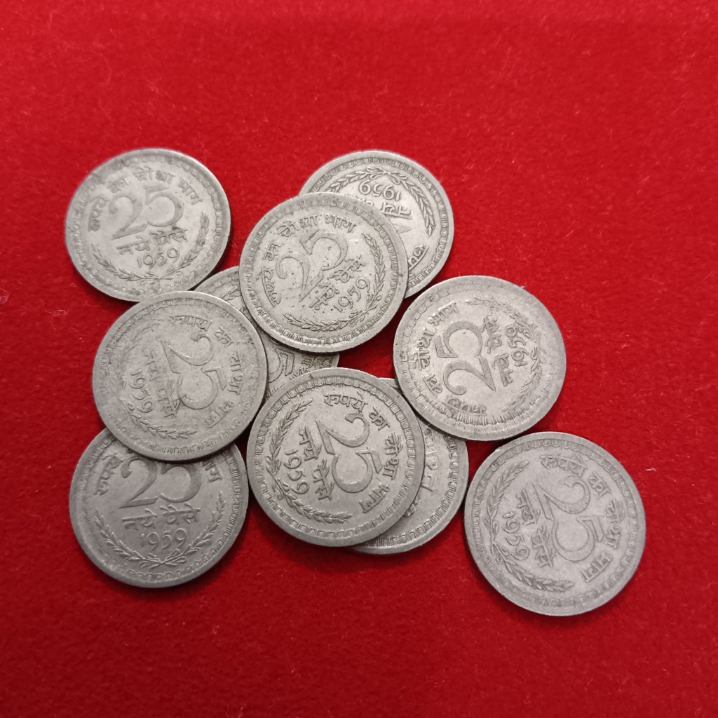 Twenty Five Paise Scare Coin 1959 Year Calcutta Mint 10 Pcs Given ...