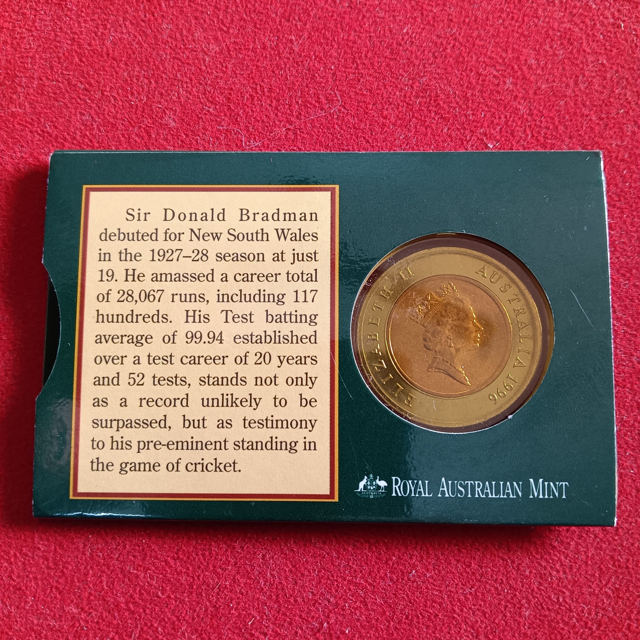 Australian 5 Dollar Sir Donald Bradman World PROOF Coin 1996 Year Royal ...