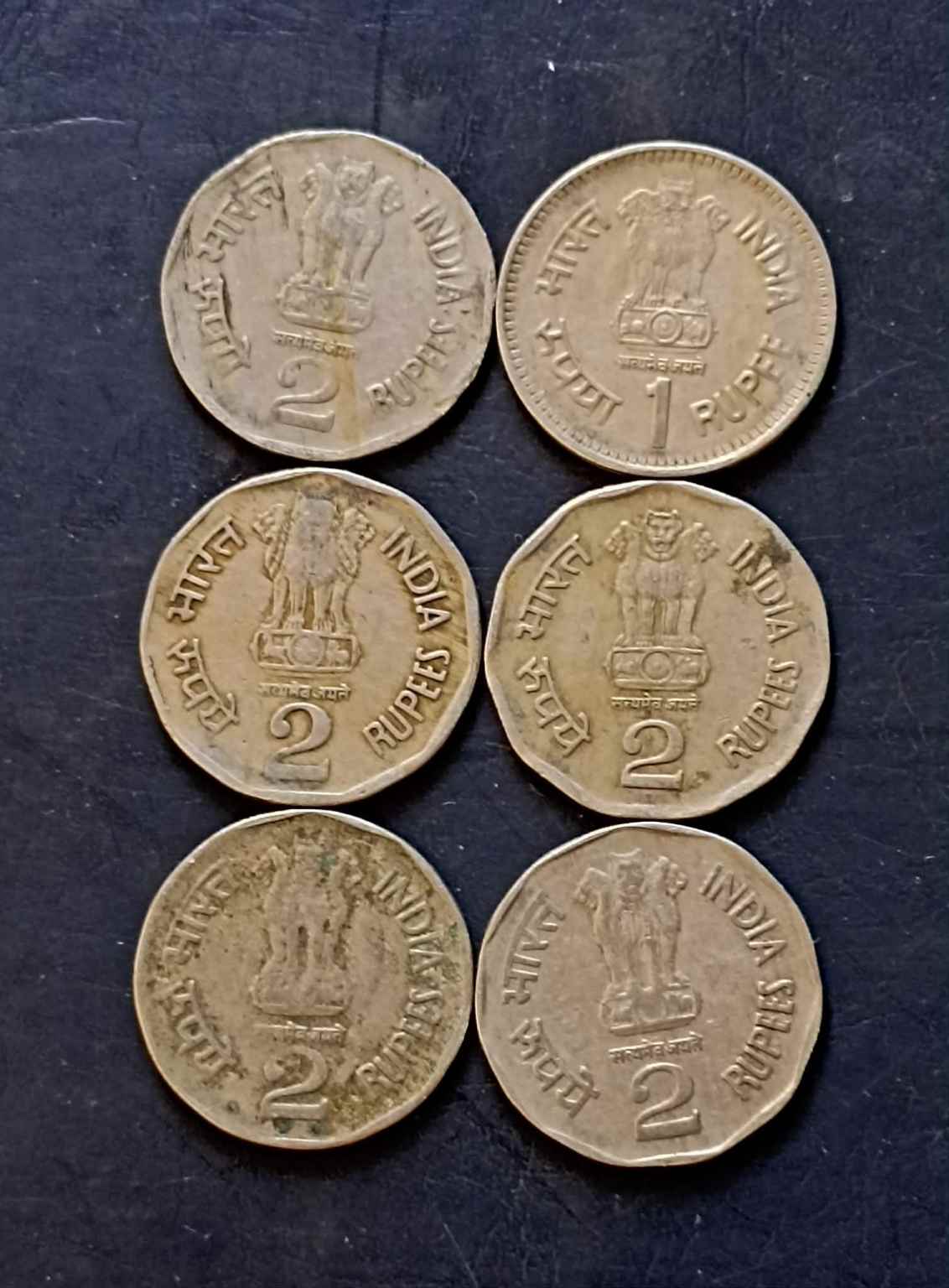 Republic India Denominaton 1 and 2₹ Metal copper nickel Same and ...